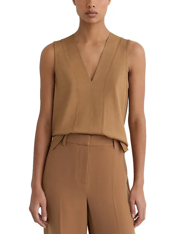 REISS Sleeveless V-neck Top - Camel
