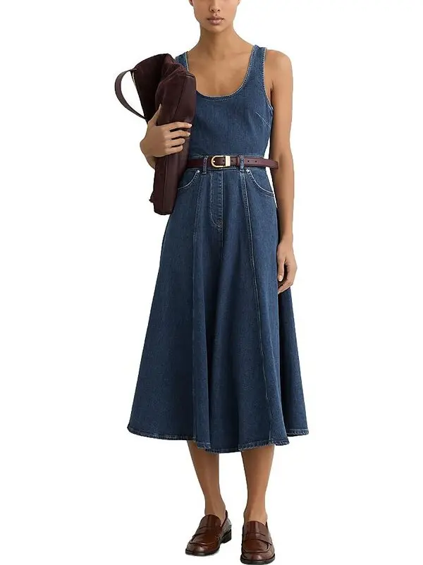 REISS Rosie Denim Midi Dress - Indigo Blue