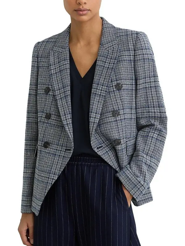 REISS Larissa Double Breasted Blazer - Navy Check