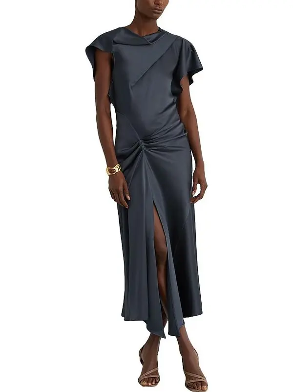 REISS Sasha Asymmetrical Midi Dress - Slate Grey