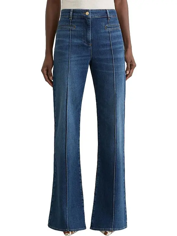 REISS Claude High Rise Pintuck Flare Jeans - Mid Blue