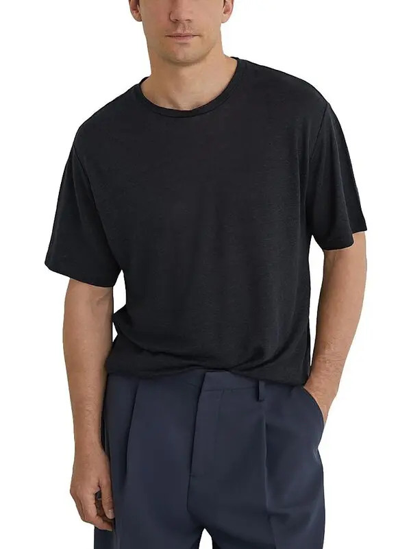 REISS Langley Relaxed Fit Linen T-shirt - Navy