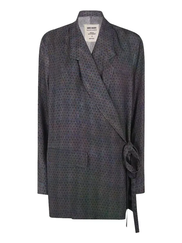 UMA WANG Geometric Pattern Tie-fastening Jacket - Blue