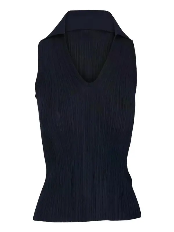 Agnona V-neck Sleeveless Ribbed Knit Top - Blue
