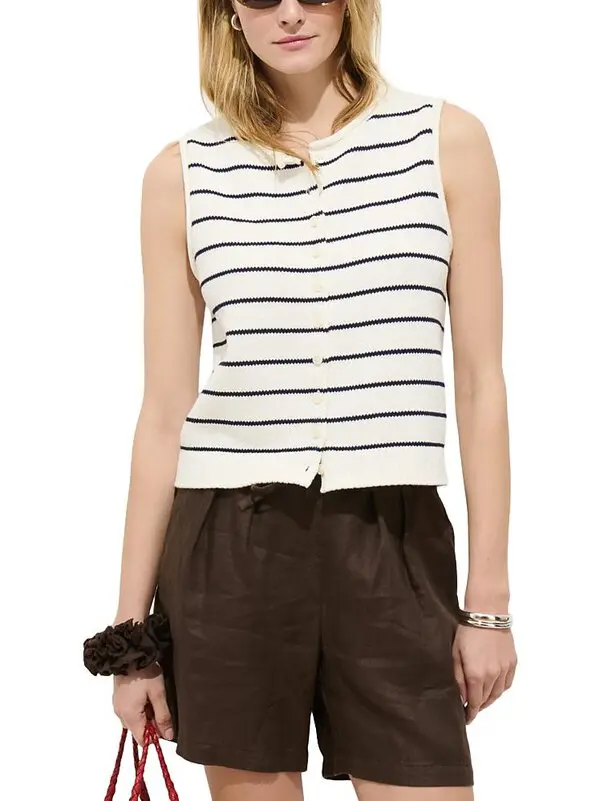ALEX MILL Taylor Striped Sweater Vest - Ivory/navy