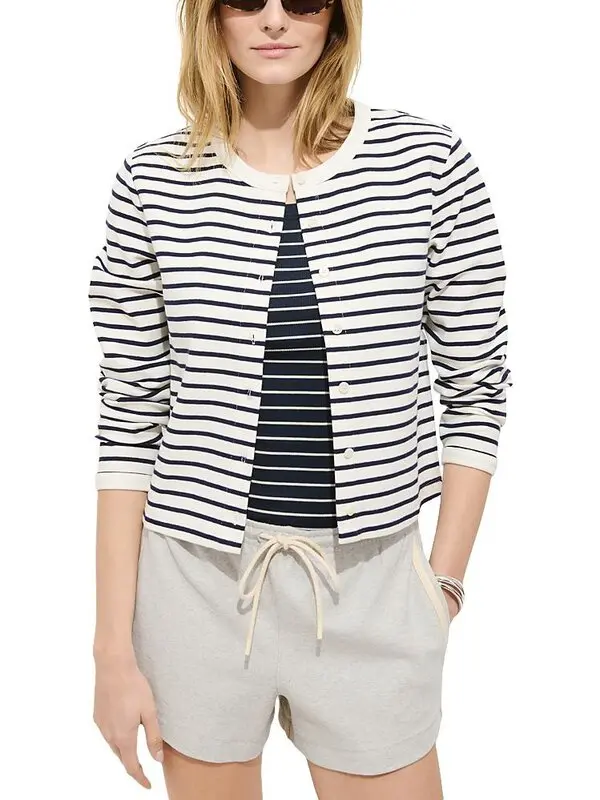 ALEX MILL Striped Cotton Blend Cardigan - Ivory/navy