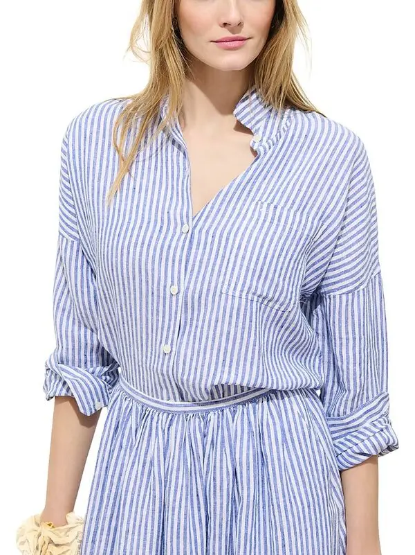 ALEX MILL Jo Linen Shirt - Ocean / Ivory