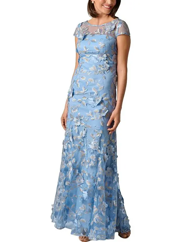 Adrianna Papell Embroidered Gown - Light Blue/gold