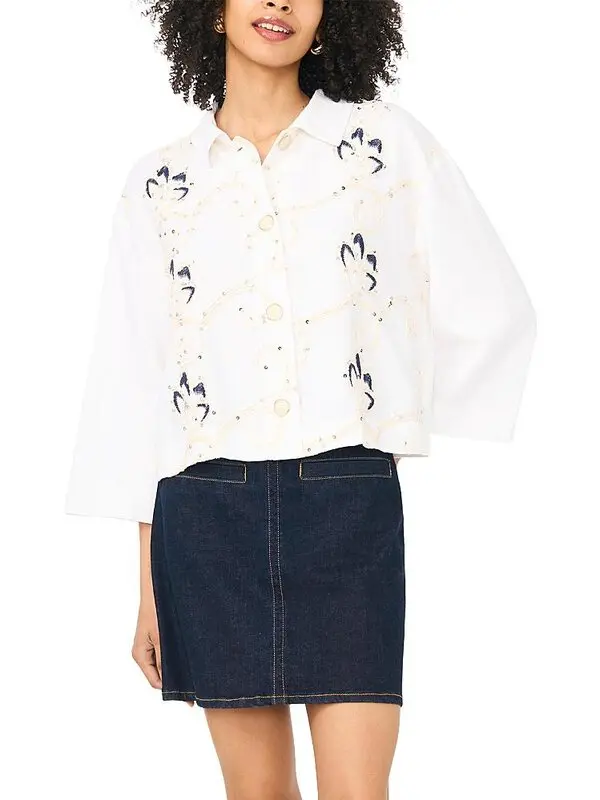 Vince Camuto Sequined Embroidered Linen Blend Shirt - New Ivory