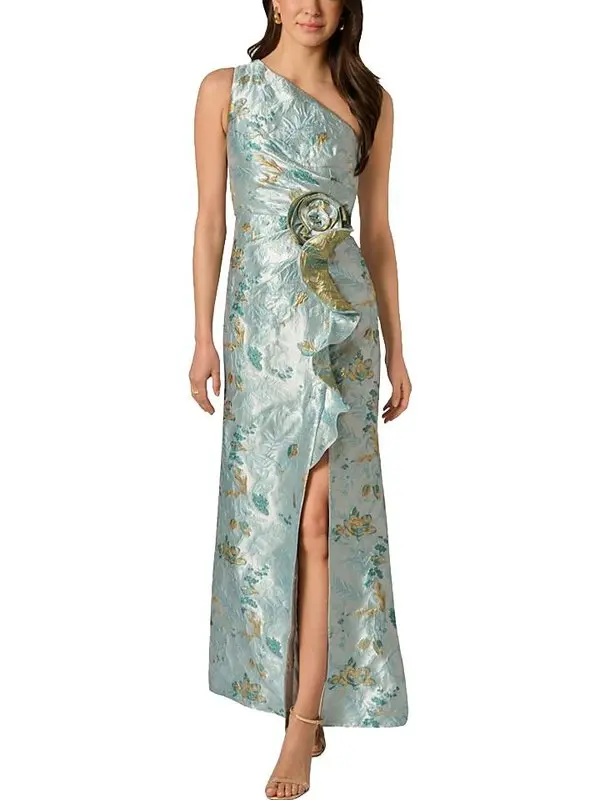 Adrianna Papell One Shoulder Metallic Gown - Blue Multi