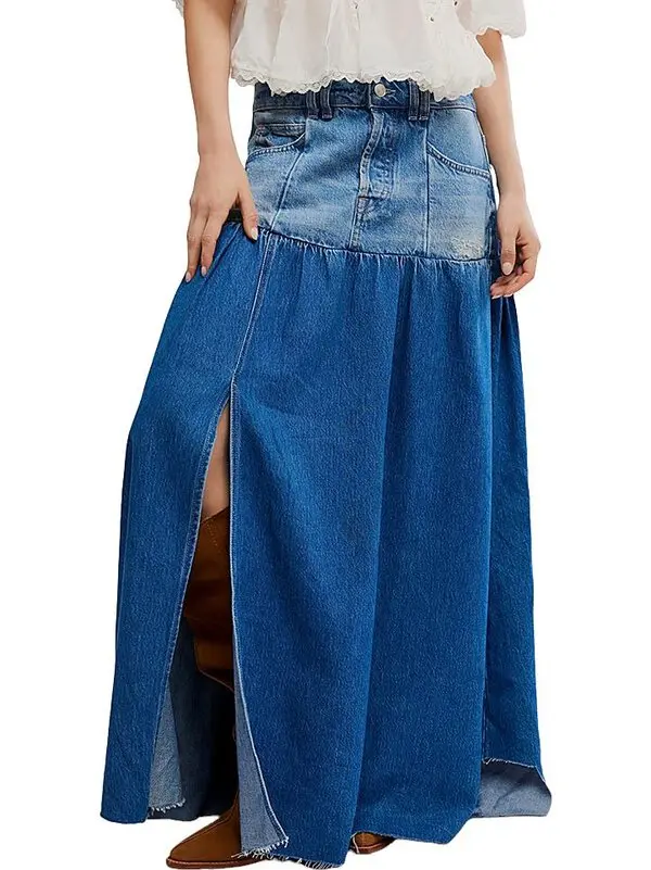 Free People Mixed Denim Maxi Skirt - Blessed
