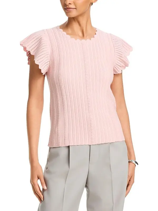 Elie Tahari Eliana Flutter Sleeve Sweater - Pale Blush