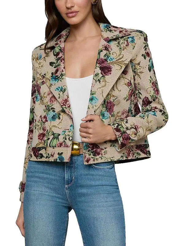 L'Agence Xoey Cropped Floral Jacquard Trench Coat - Multi Floral