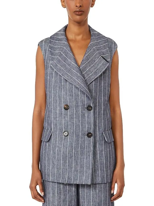 Max Mara Smmballo Sleeveless Linen Blazer - Ultramarine Blue