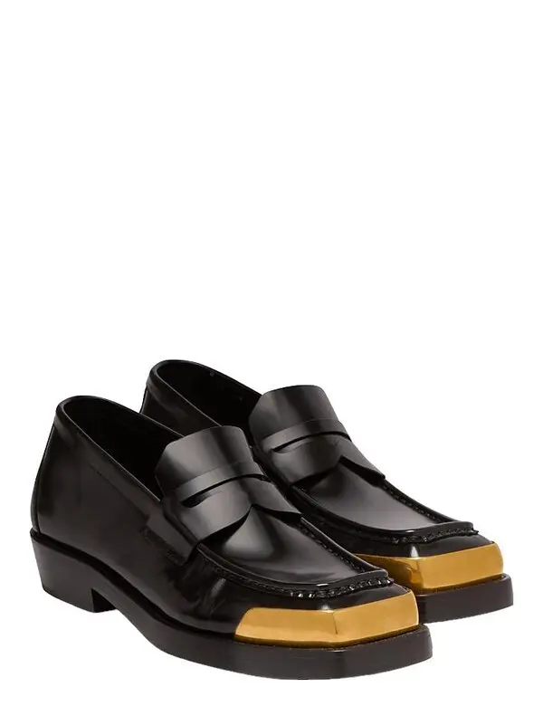 Balmain Glazed Square-toe Loafers - Black