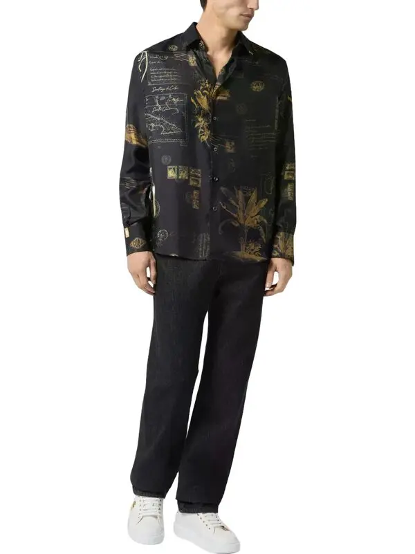 BILLIONAIRE Letter Printed Silk Shirt - Black