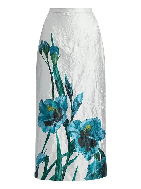Erdem Floral Pencil Skirt - Mirrored Orchid Cerulean
