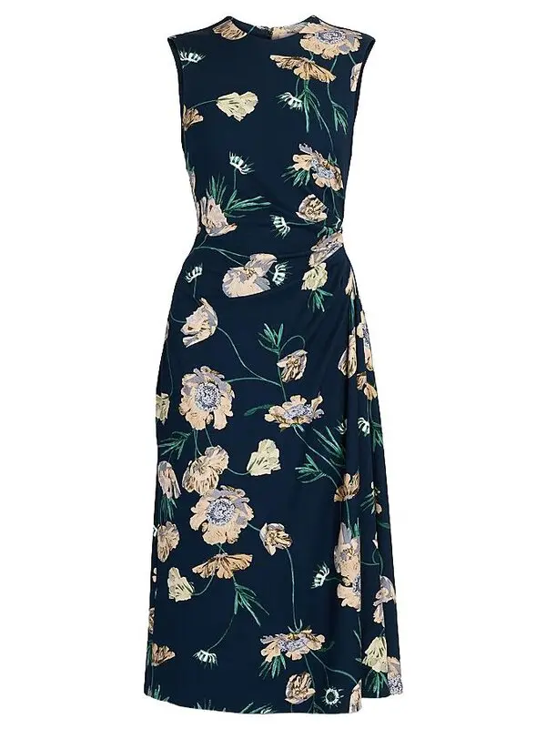 Erdem Floral Ponte Midi Dress - Belle Epoque Poppy Navy