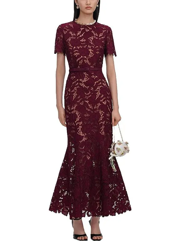 SELF-PORTRAIT Lace Midi Dress - Burgundy