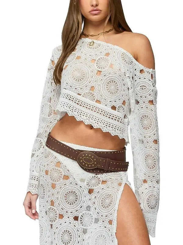 EDIKTED Milana Lace Off-shoulder Cropped Top - White