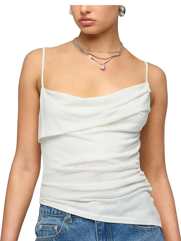 EDIKTED Asymmetric Cowl Neck Tank Top - White