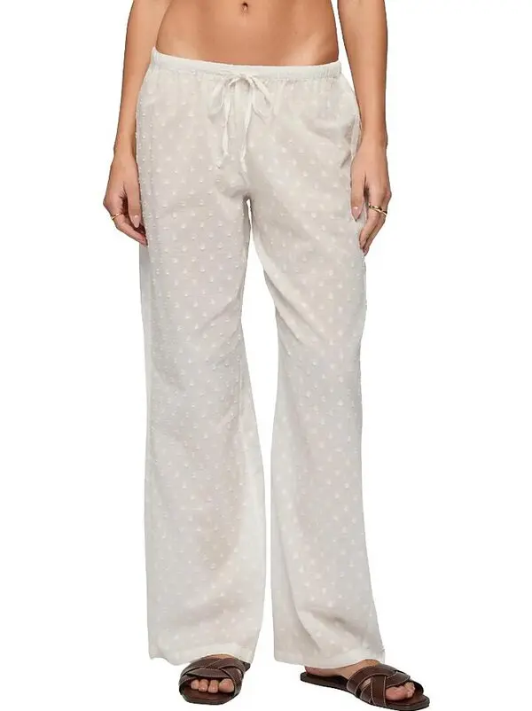 EDIKTED Embroidered Polka Dot Sheer Cotton Pants - White