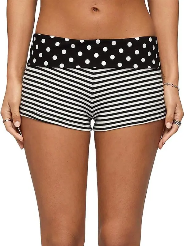 EDIKTED Striped And Polka Dot Foldover Shorts - Black-and-white