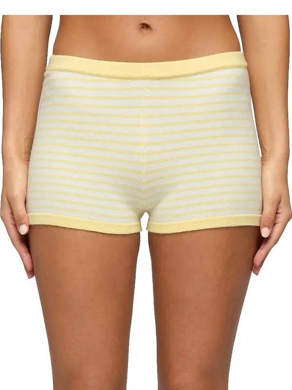 EDIKTED Camil Striped Knit Shorts - Yellow-and-white