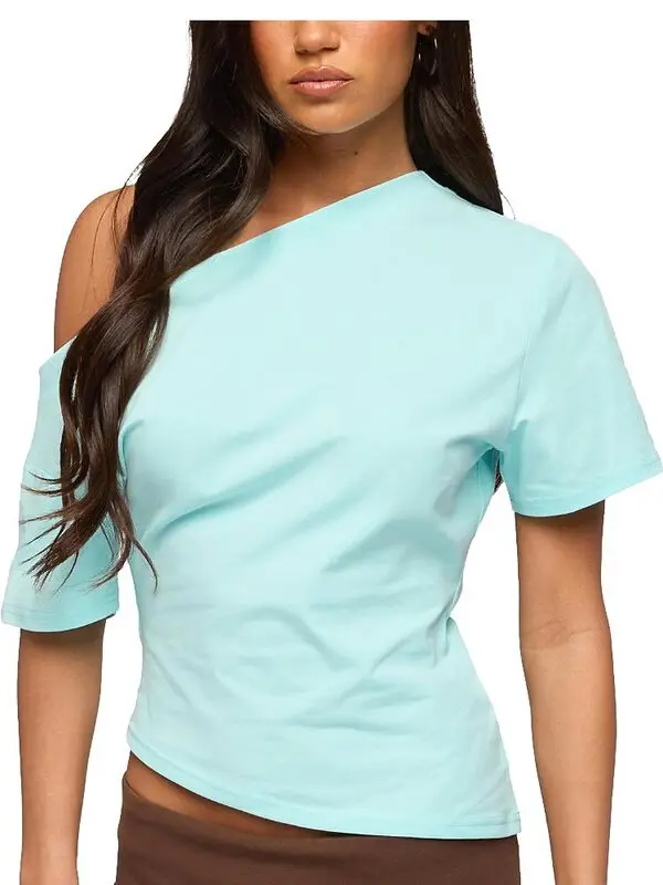 EDIKTED Mariee Asymmetric Off Shoulder Top - Aqua