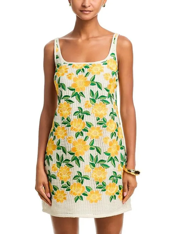 MILLY Maria Embroidered Mini Dress - Yellow/green