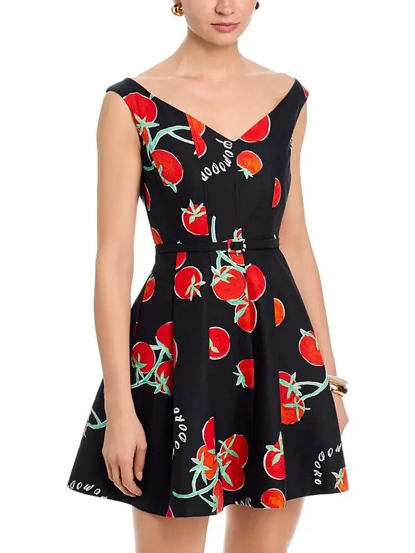 MILLY Peggy Off The Shoulder Printed Mini Dress - Black/red