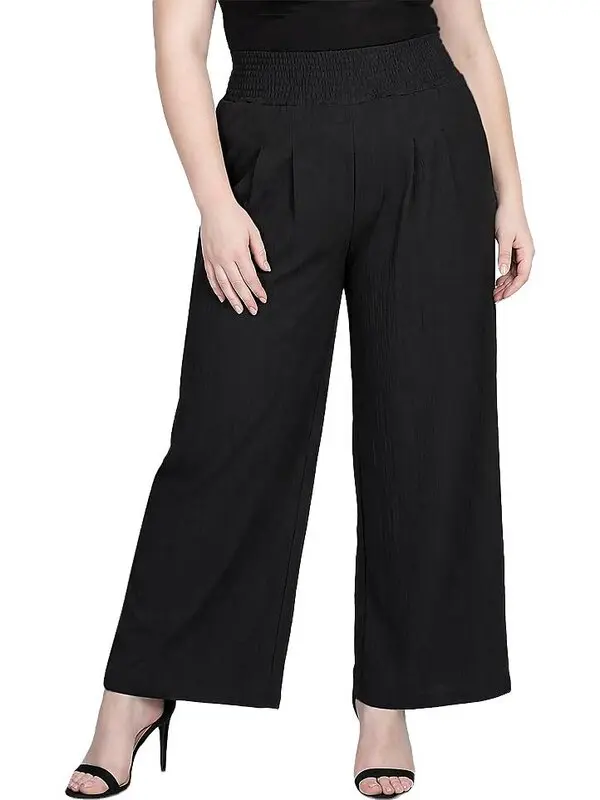 STANDARDS & PRACTICES Plus High Rise Smocked Waist Wide Leg Palazzo Pants - Black