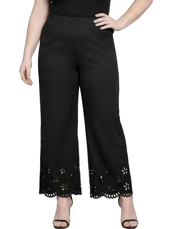 STANDARDS & PRACTICES Plus Straight Leg Eyelet Hem Pants - Black