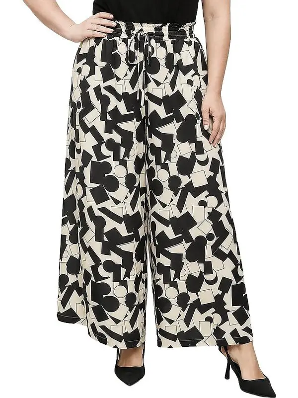 STANDARDS & PRACTICES Plus Abstract Print Palazzo Pants - Black Ecru