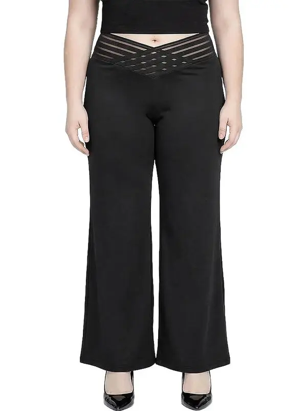 STANDARDS & PRACTICES Plus Mesh V Waistband Palazzo Pants - Black