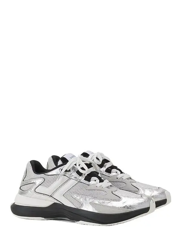 LANVIN Jla Runner Sneakers In Crinkled Metallic Leather - Silver