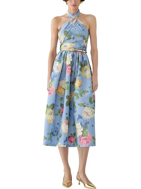 Carolina Herrera Floral Halterneck Midi Dress - Cloudy Blue Multi