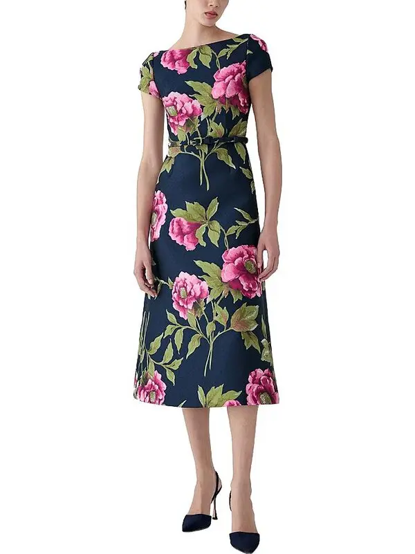 Carolina Herrera Short Sleeve A-line Dress With Floral Print - Midnight Multi