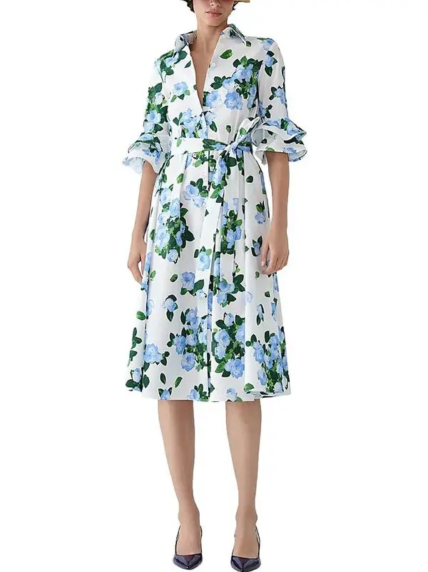 Carolina Herrera Floral Tiered Ruffle Sleeve Dress - White Multi