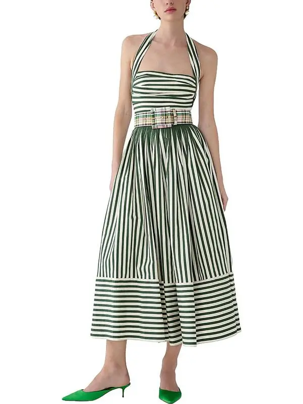 Carolina Herrera Ruched Bodice Halter Dress - Ivory Racing Green