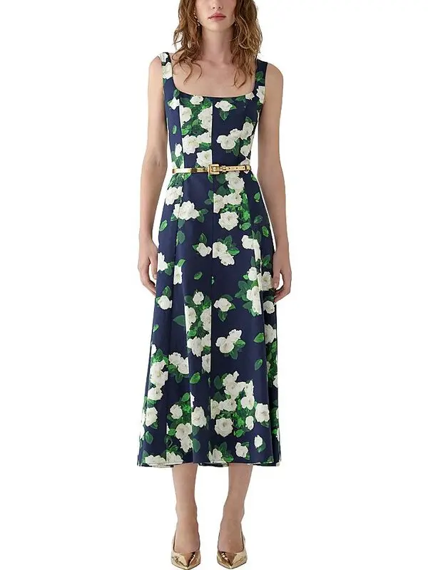 Carolina Herrera Sleeveless Square Neck Floral Dress - Midnight Multi