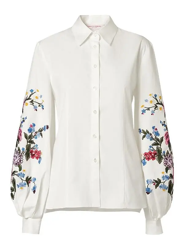 Carolina Herrera Embroidered Puff Sleeve Shirt - White