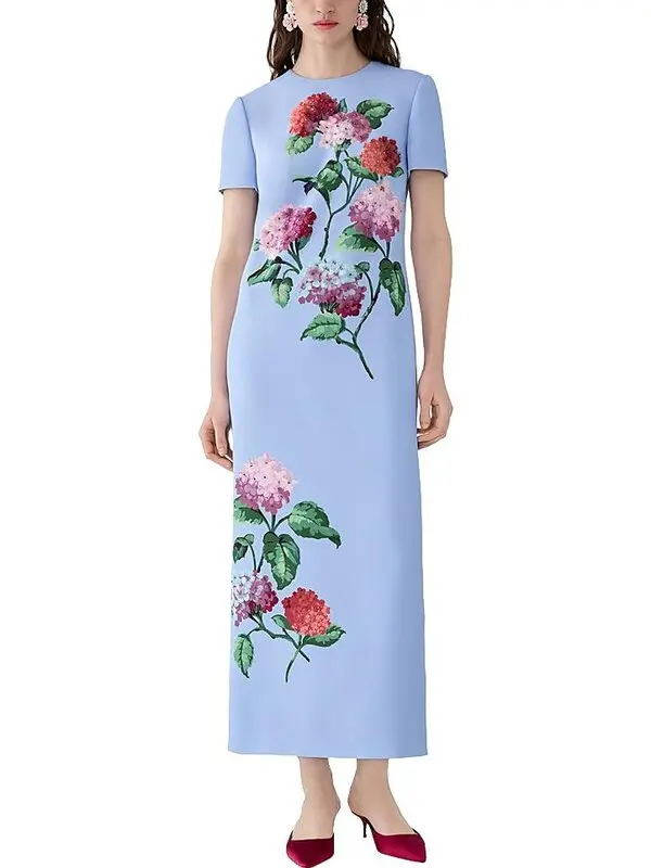 Carolina Herrera Embellished Floral Maxi Dress - Cloudy Blue Multi