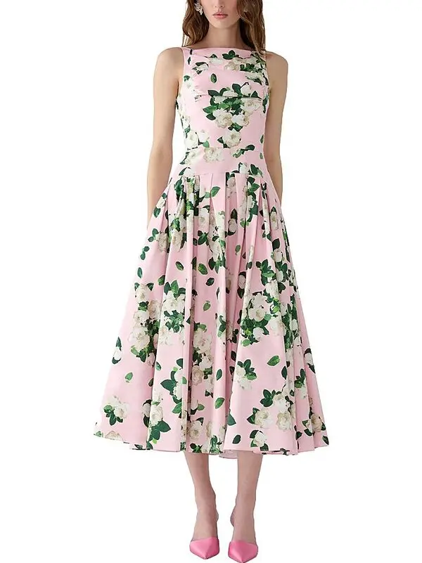 Carolina Herrera Drop Waist Floral Midi Dress - Rosewater Multi