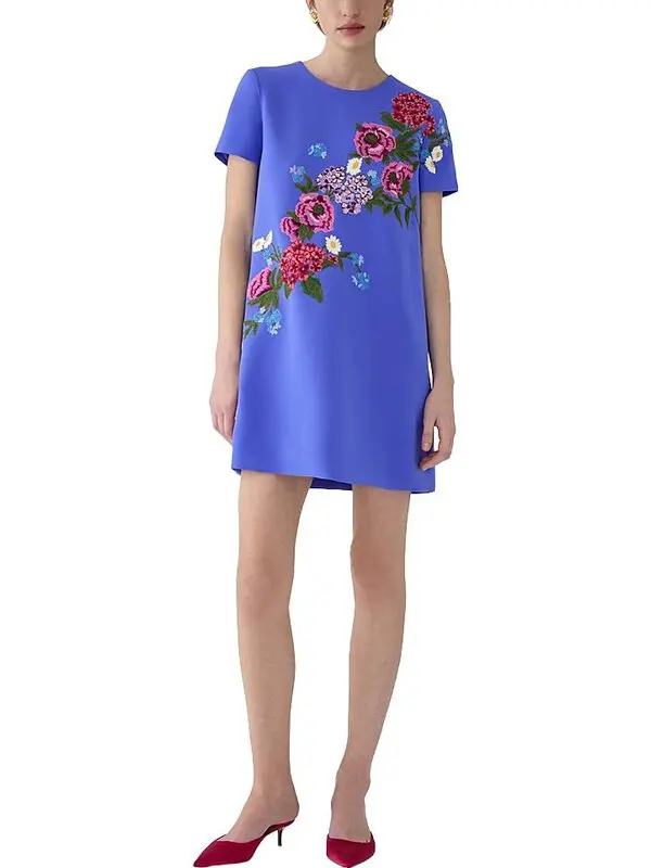 Carolina Herrera Embroidered Shift Dress - Isle Blue
