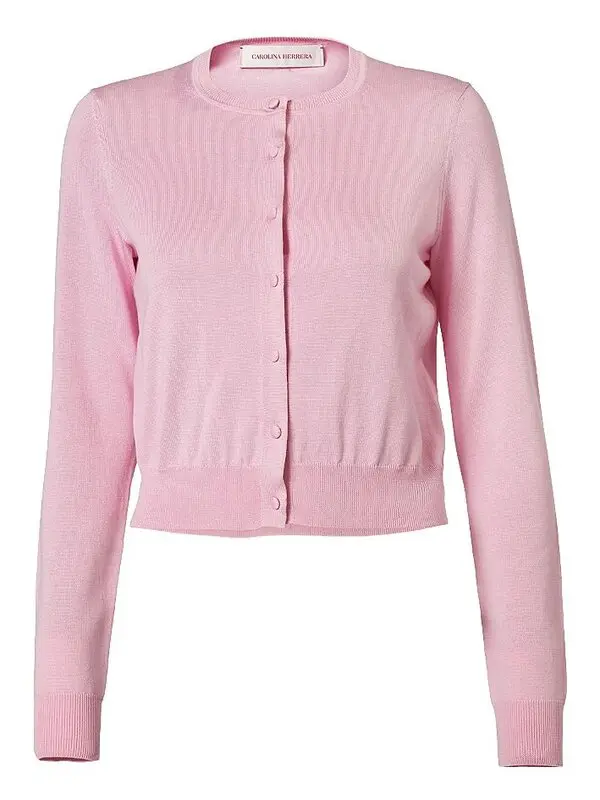 Carolina Herrera Round Neck Cardigan Sweater - Rosewater