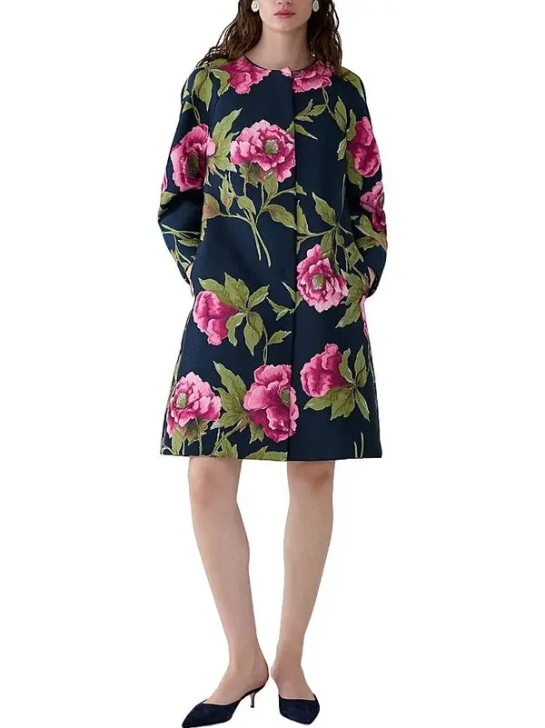 Carolina Herrera Floral Print Cocoon Coat - Midnight Multi