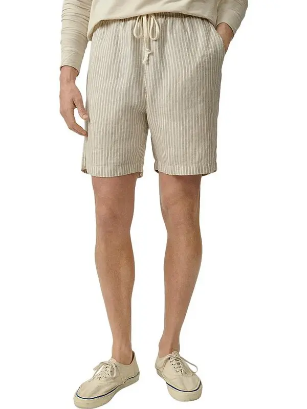 ALEX CRANE Relaxed Fit 6.8" Linen Drawstring Shorts - Salt Lines