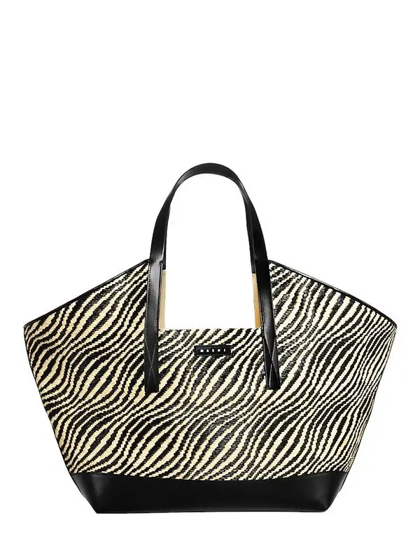 Marni Striped Woven Tote Bag - Black