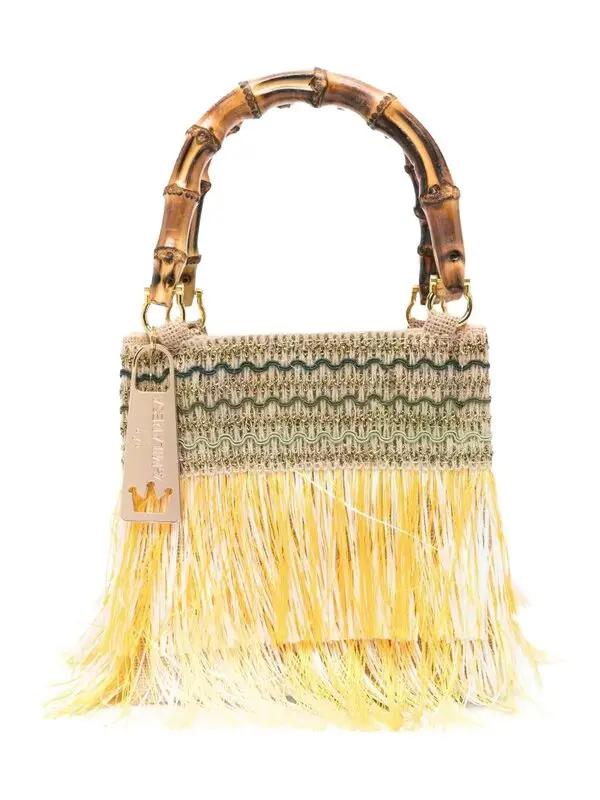 LA MILANESA Orcsa Tote Bag With Bamboo Handle - Yellow